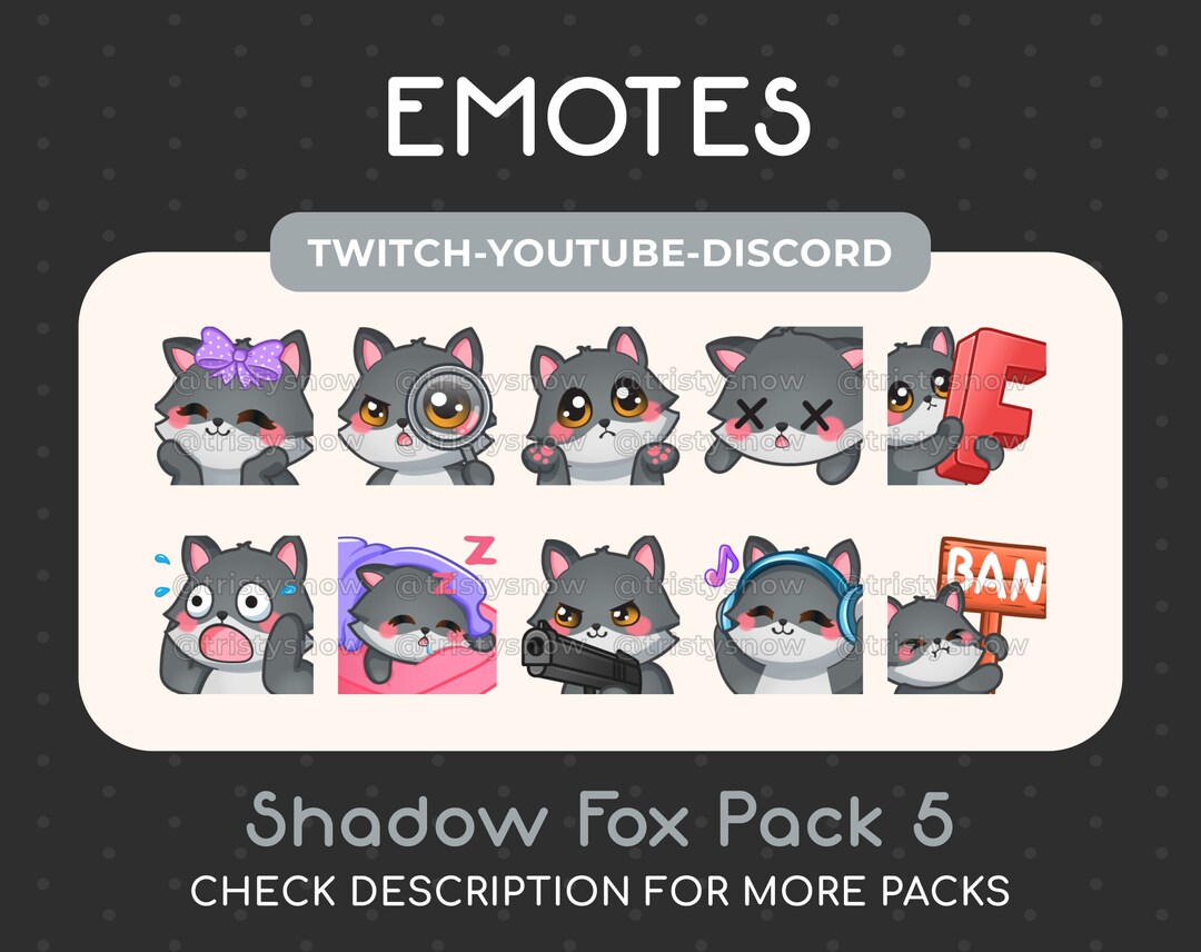 10 Cute Shadow Fox Emotes pack 5 for Twitch, Youtube, Discord, Stream ...