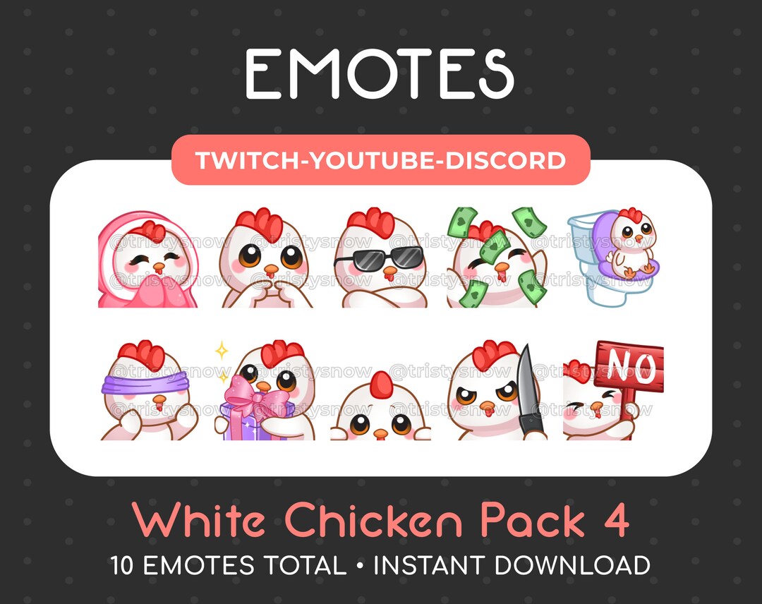 10 Cute White Chicken Emotes (pack 4) for Twitch, Youtube, Discord ...