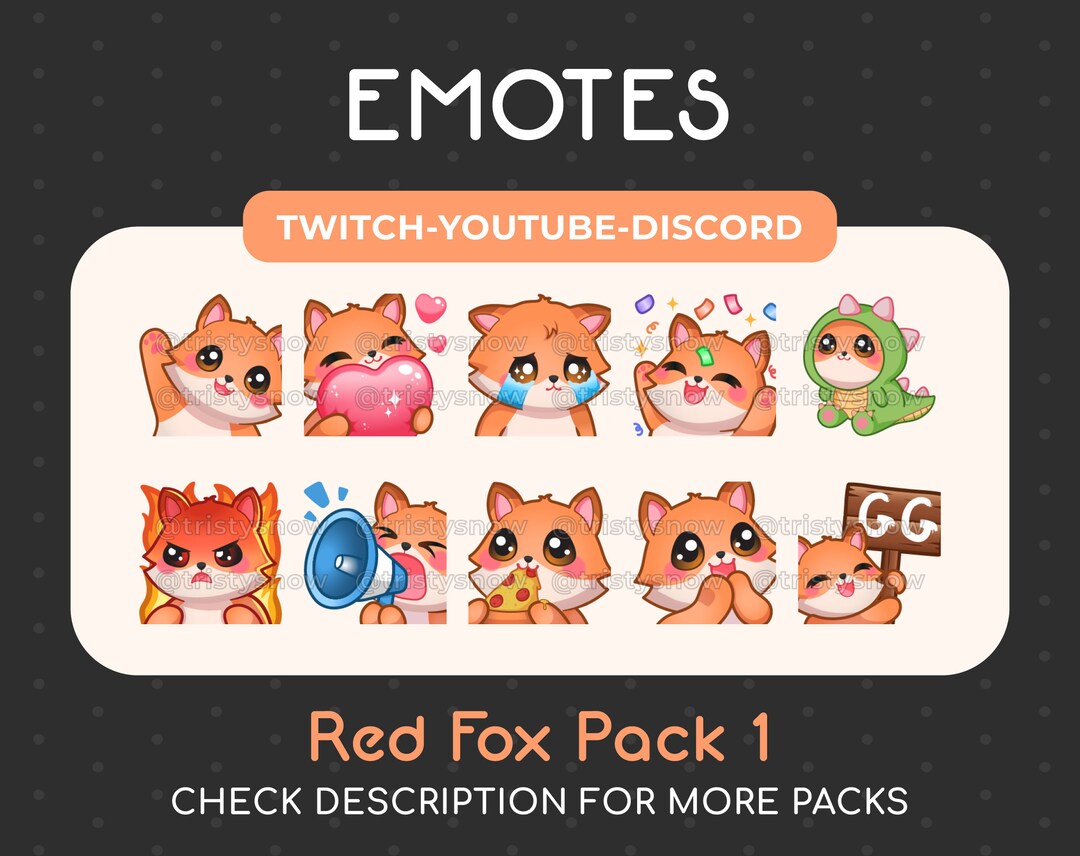 10 Cute Red Fox Emotes pack 1 for Twitch, Youtube, Discord, Stream ...