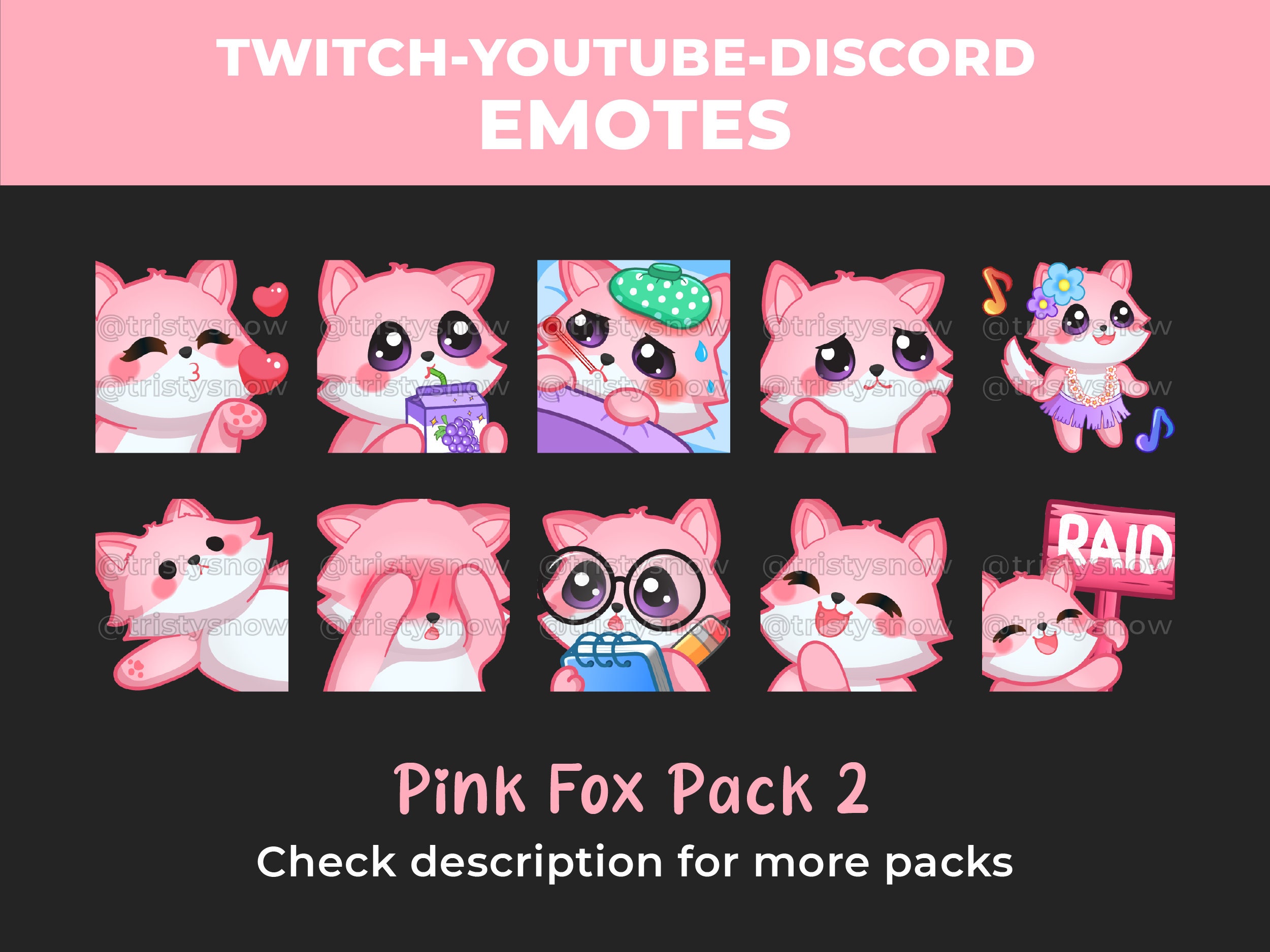 10 Cute Pink Fox Emotes pack 2 for Twitch Youtube Discord - Etsy