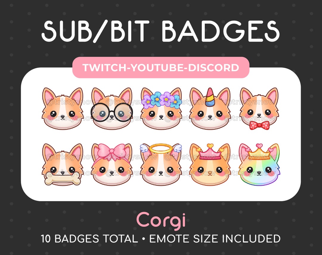10 Cute Corgi Puppy Dog Sub/bit Badges/emotes for Twitch, Youtube ...