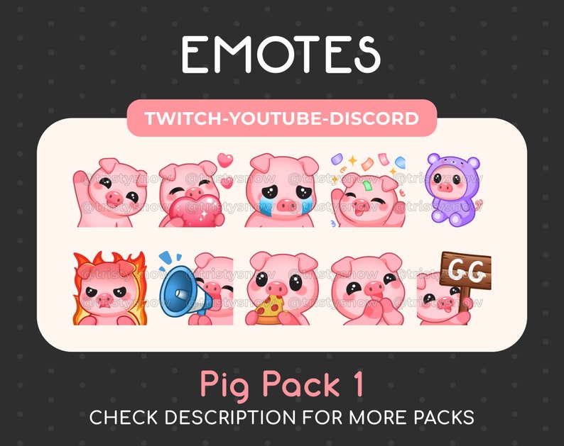 10 Cute Pig Emotes (pack 1) for Twitch, Youtube, Discord, Stream ...
