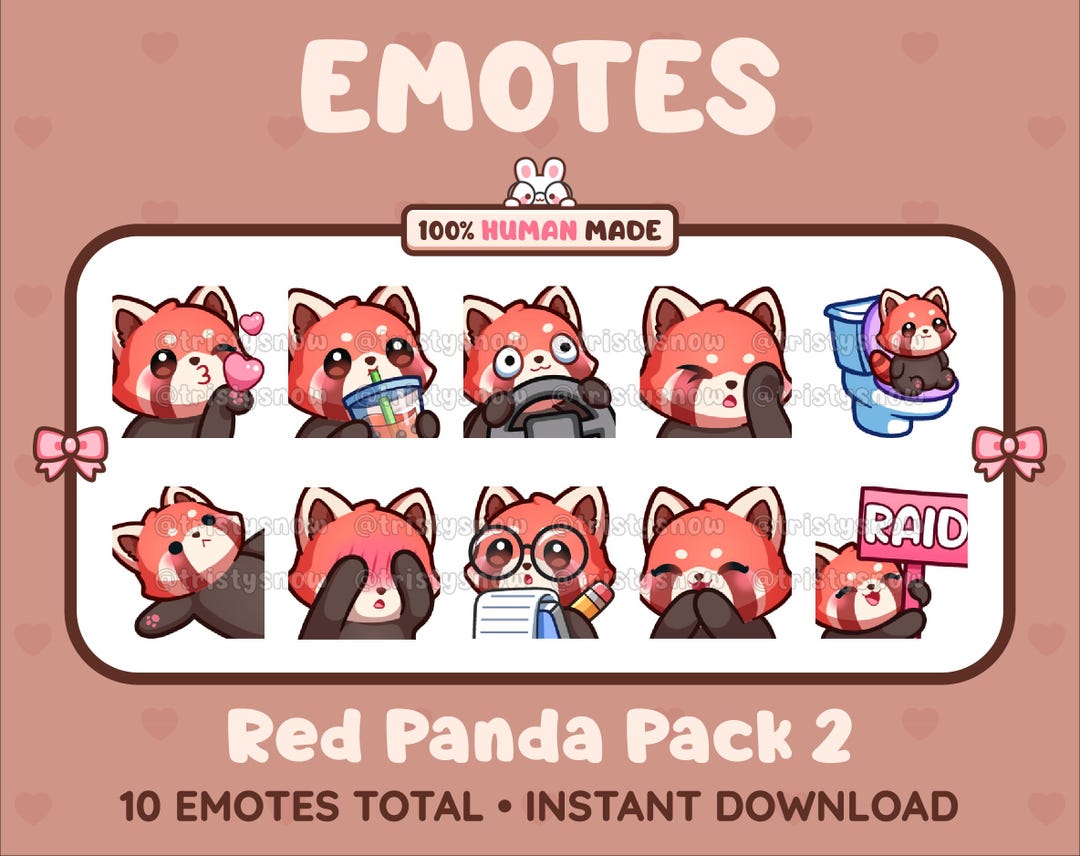 10 Cute Red Panda Emotes (pack 2) for Twitch, Discord, Youtube, Tiktok ...