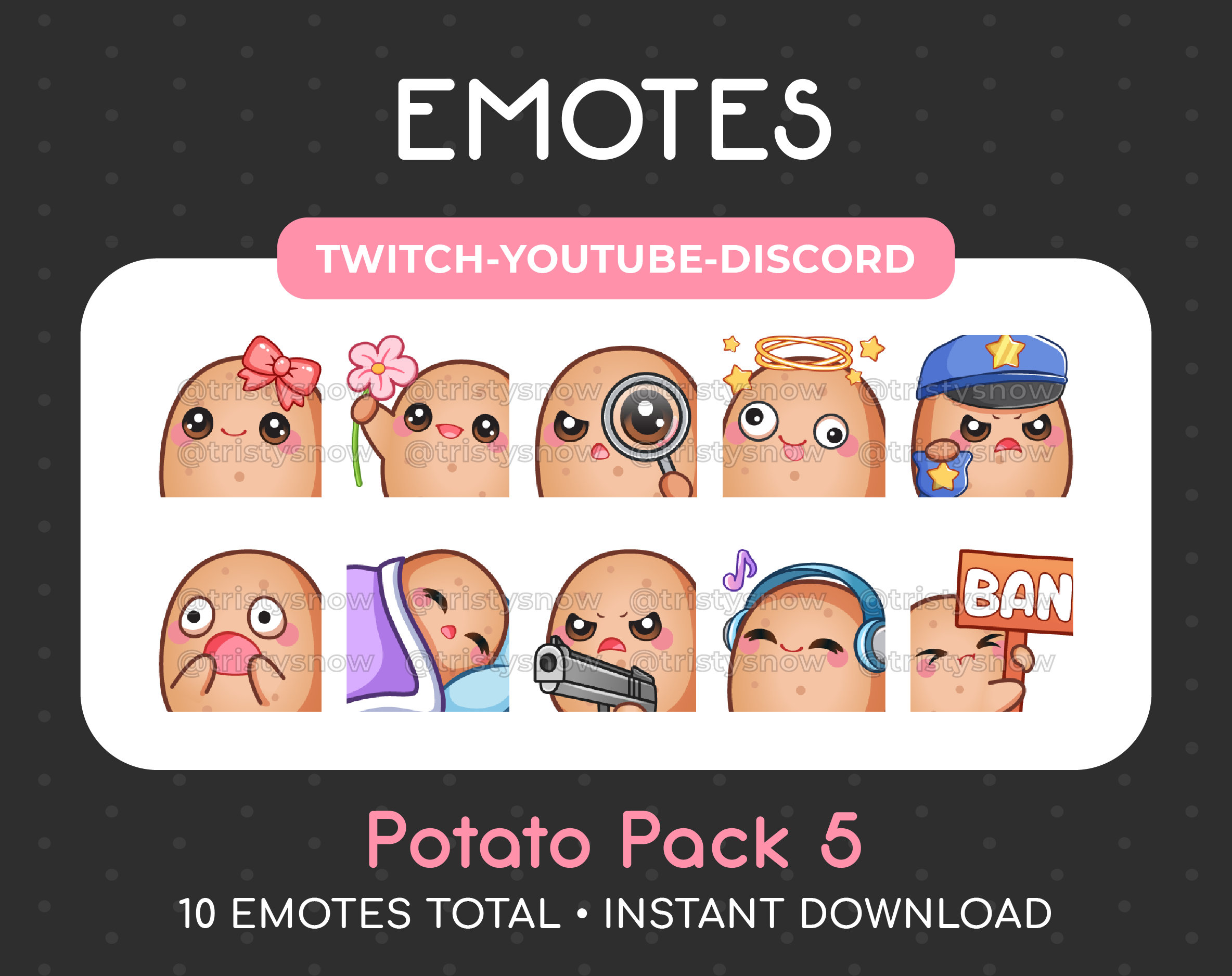 10 Cute Potato Emotes pack 5 for Twitch, Youtube, Discord, Stream ...