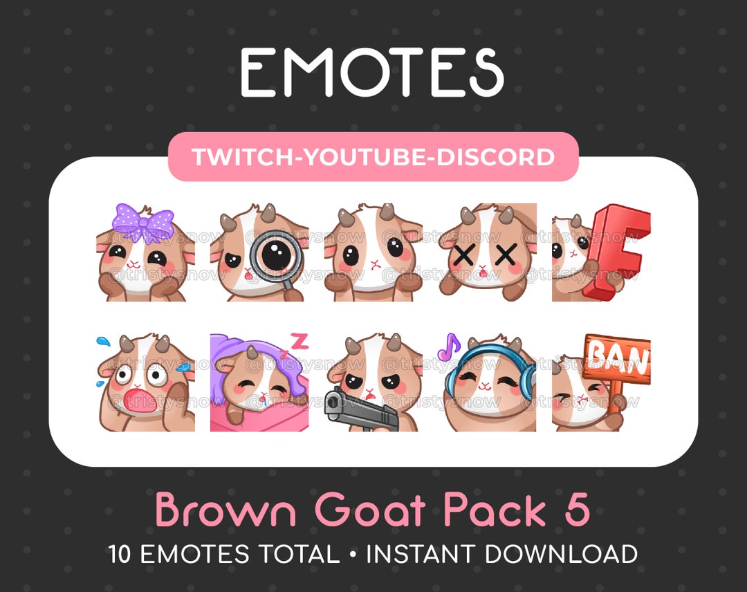 10 Cute Brown Goat Emotes pack 5 for Twitch, Youtube, Discord, Stream ...