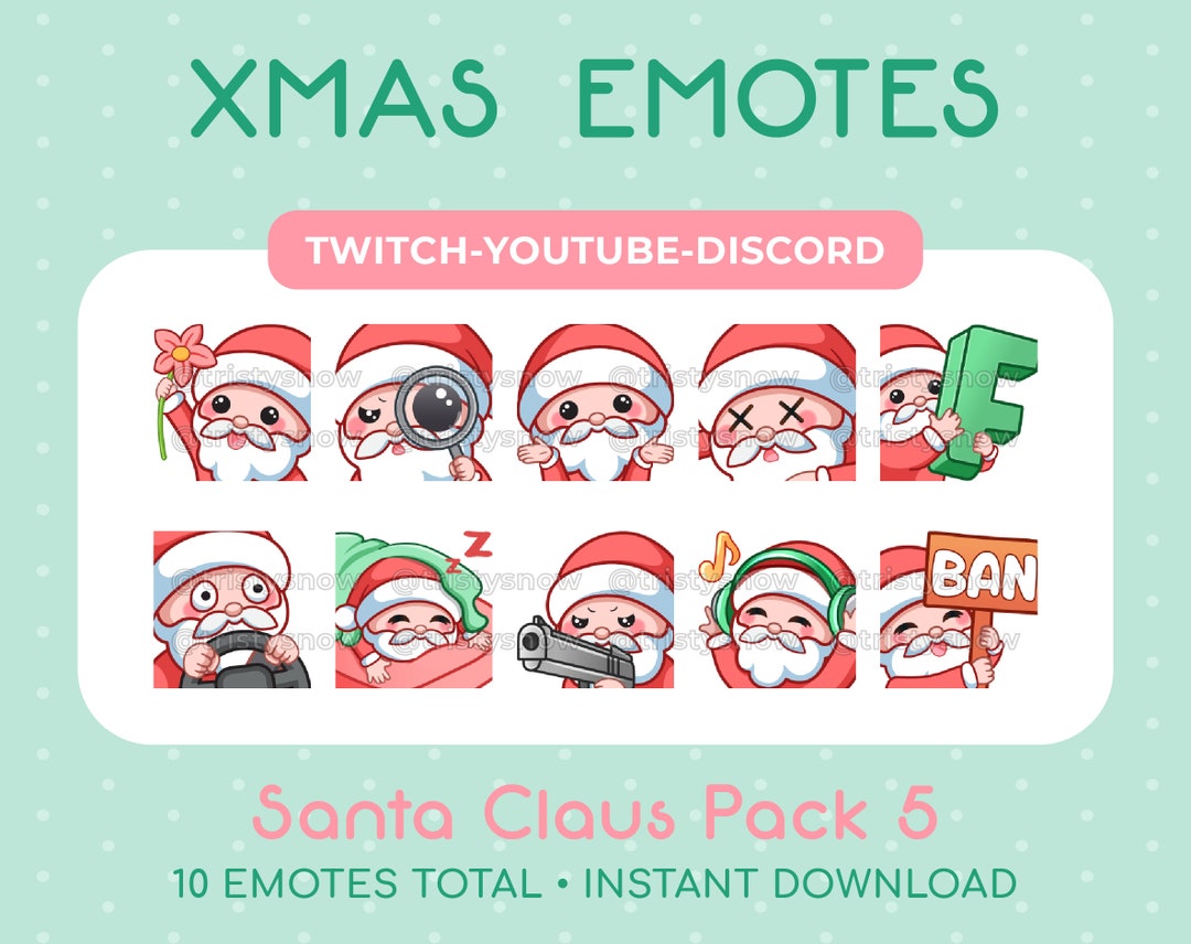 10 Christmas Santa Claus Chibi Emotes (pack 5) for Twitch, Youtube ...