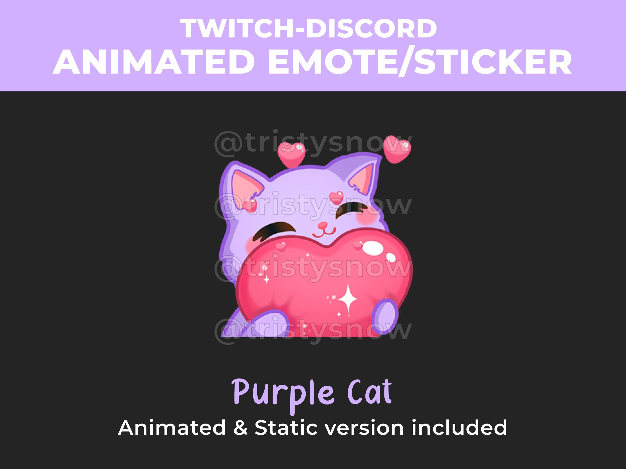 1 Animated Purple Cat Love Emote/sticker static Version Included for ...