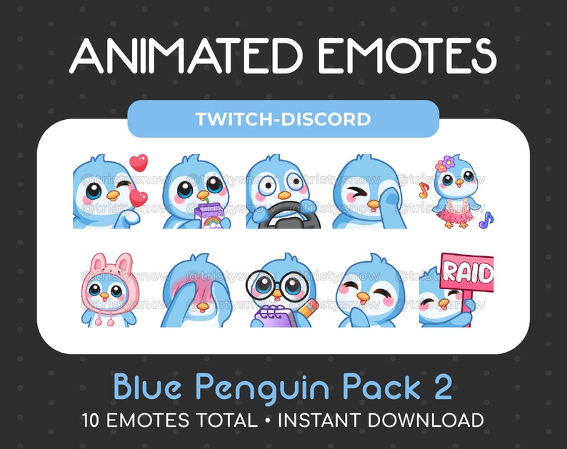 10 Animated + Static Cute Blue Penguin Emotes (pack 2) for Twitch ...