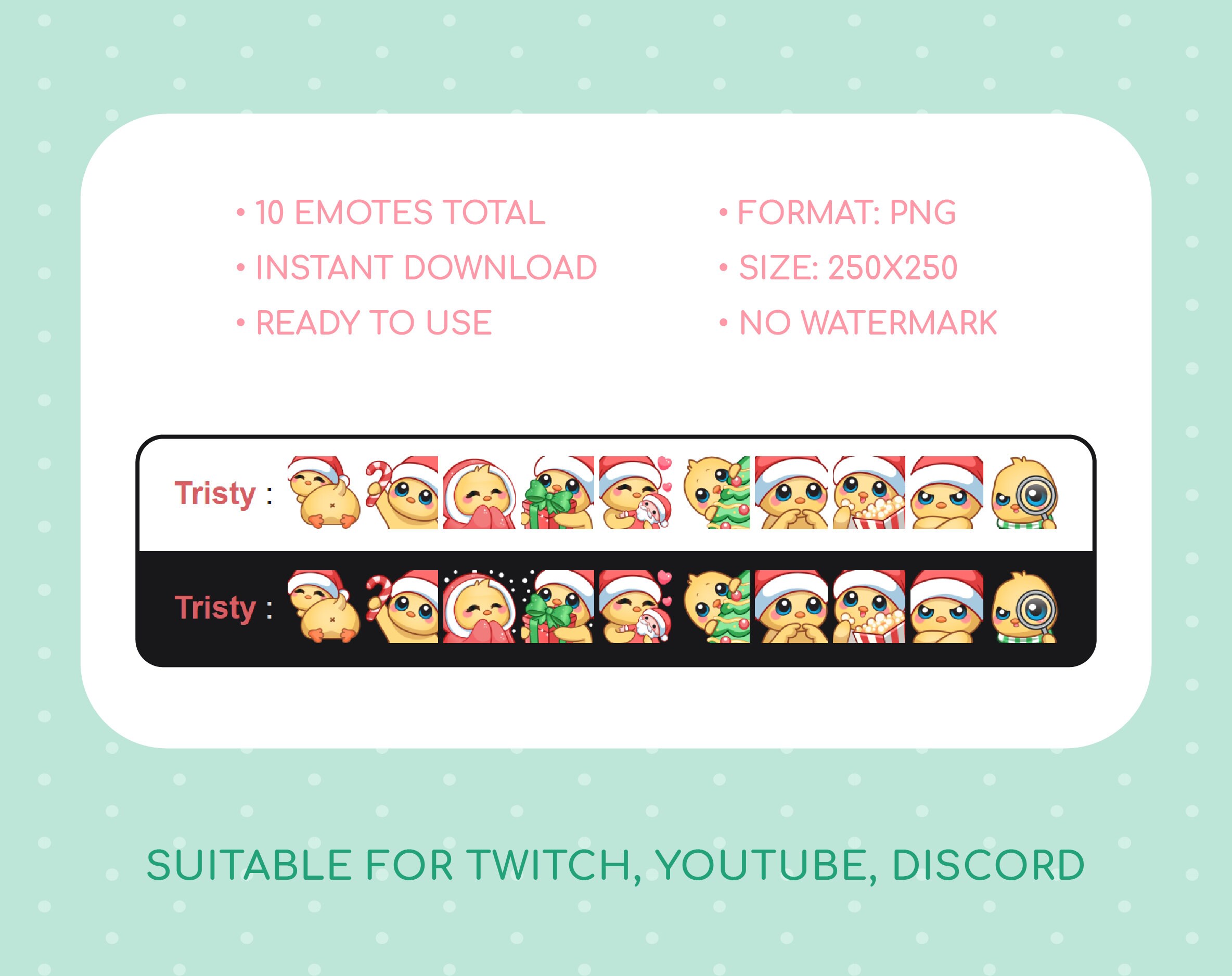 10 Christmas Yellow Chick Emotes pack 3 for Twitch Youtube - Etsy