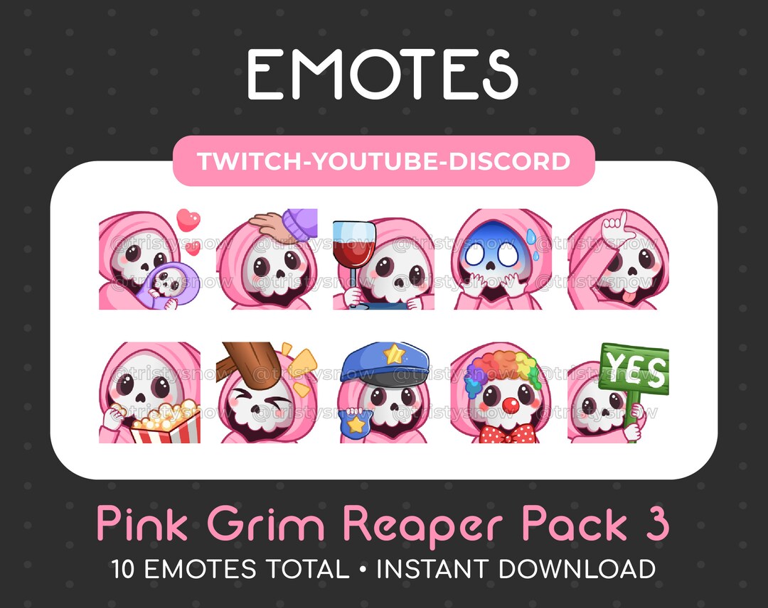10 Cute Halloween Pink Grim Reaper Emotes (pack 3) for Twitch, Youtube ...