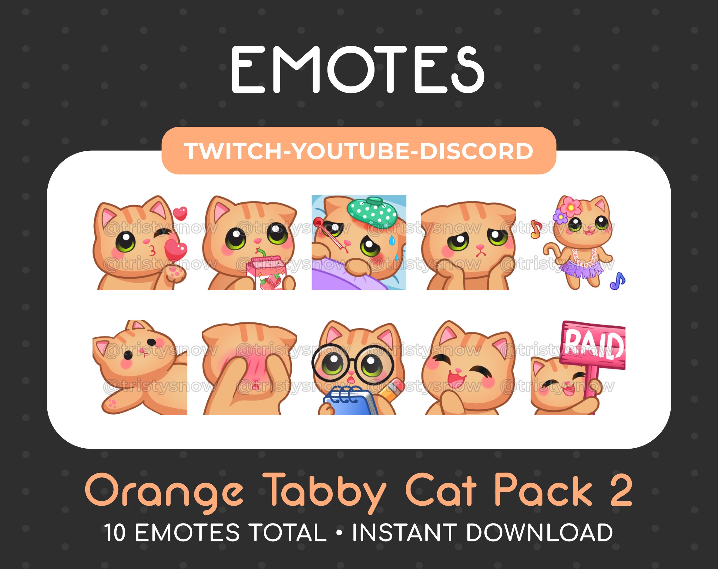 10 Cute Orange Tabby Cat Emotes (pack 2) for Twitch, Youtube, Discord ...