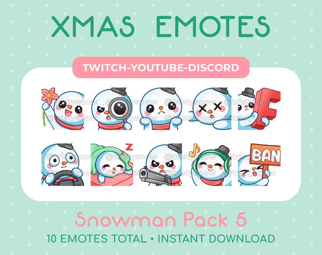 10 Christmas Snowman Chibi Emotes pack 5 for Twitch, Youtube, Discord ...