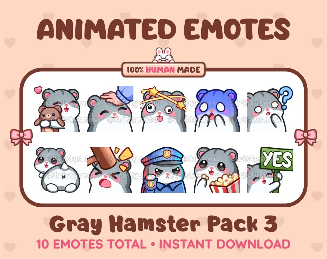 10 Animated + Static Cute Gray Hamster Emotes (pack 3) for Twitch ...