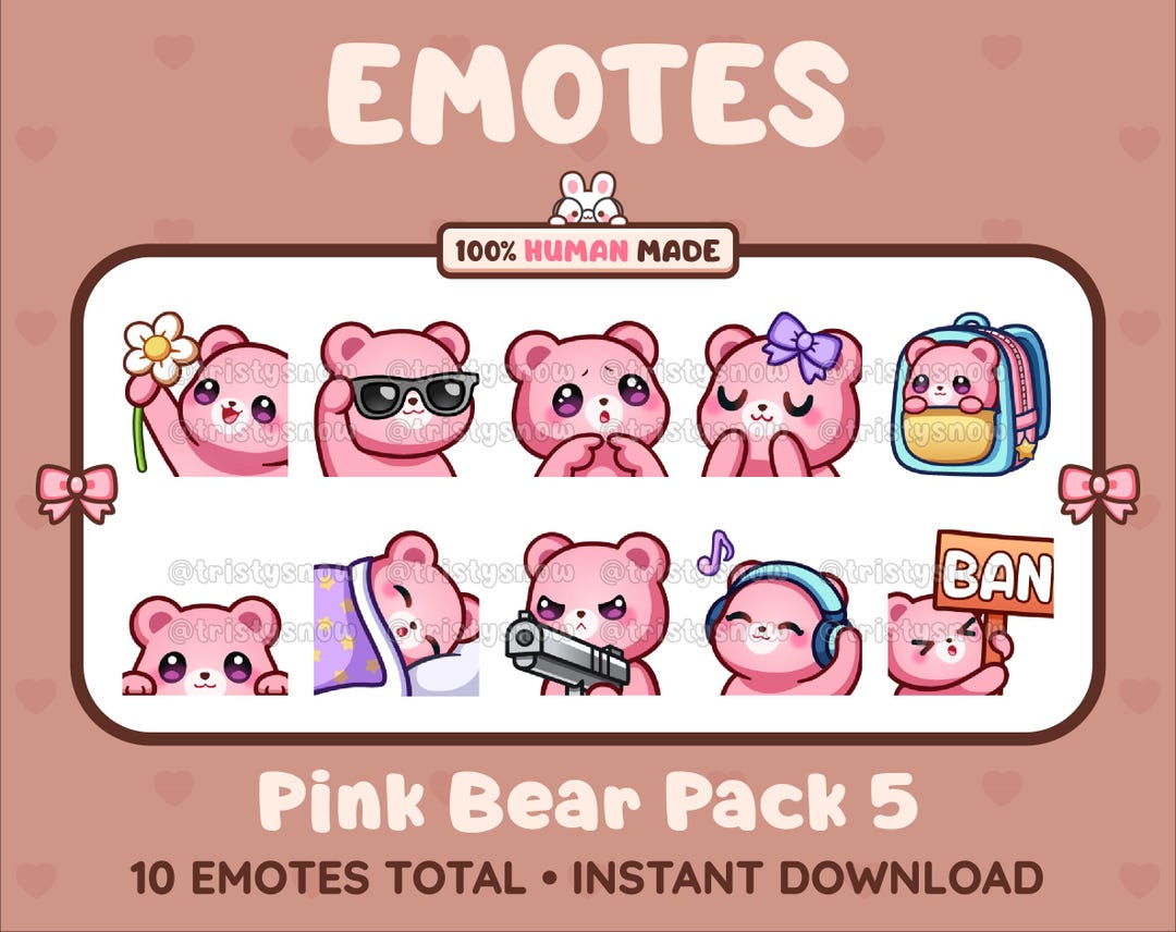 10 Cute Pink Bear Emotes (pack 5) for Twitch, Discord, Youtube, Tiktok ...