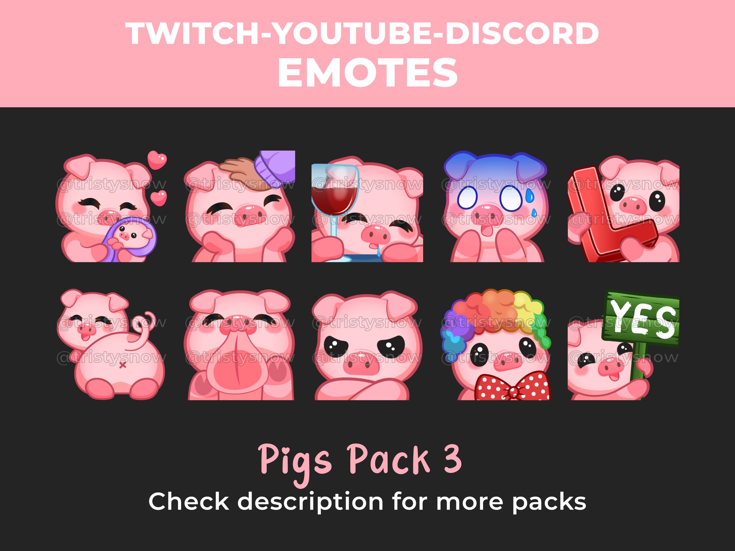 10 Cute Pig Emotes pack 3 for Twitch Youtube Discord - Etsy