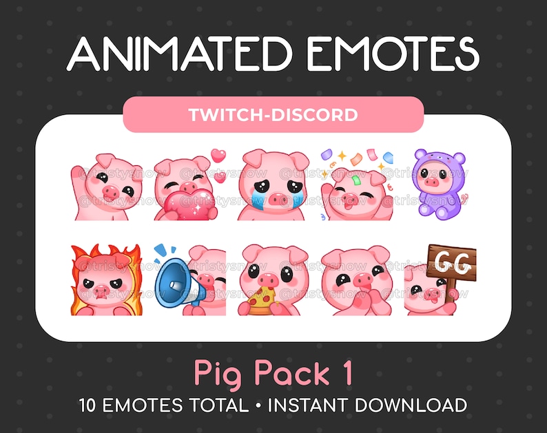 10 Animated + Static Cute Pig Emotes (pack 1) for Twitch, Youtube ...