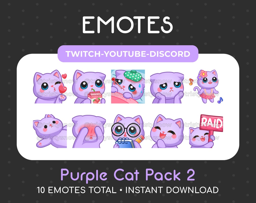10 Cute Purple Cat Emotes (pack 2) for Twitch, Youtube, Discord, Stream ...