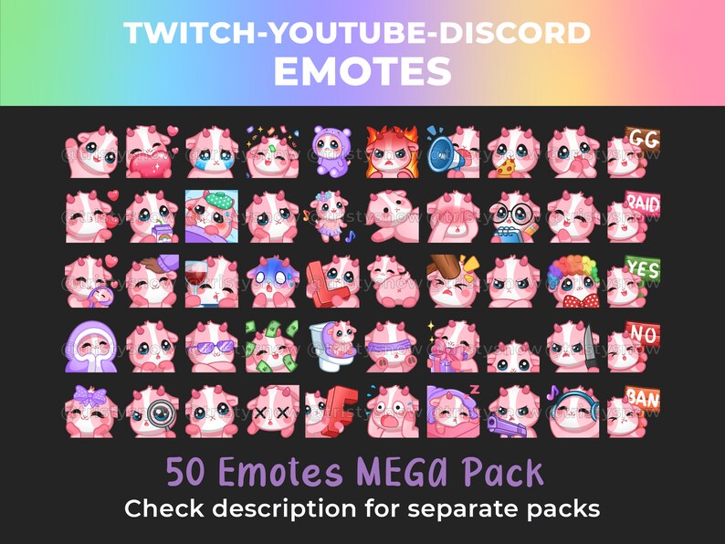 50 Cute Pink Goat Emotes Mega Pack for Twitch Youtube - Etsy