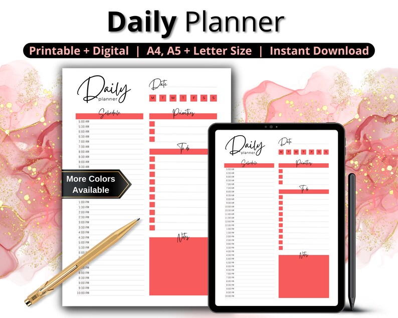 Printable Daily Planner, Digital Daily Planner, Undated Planner ...