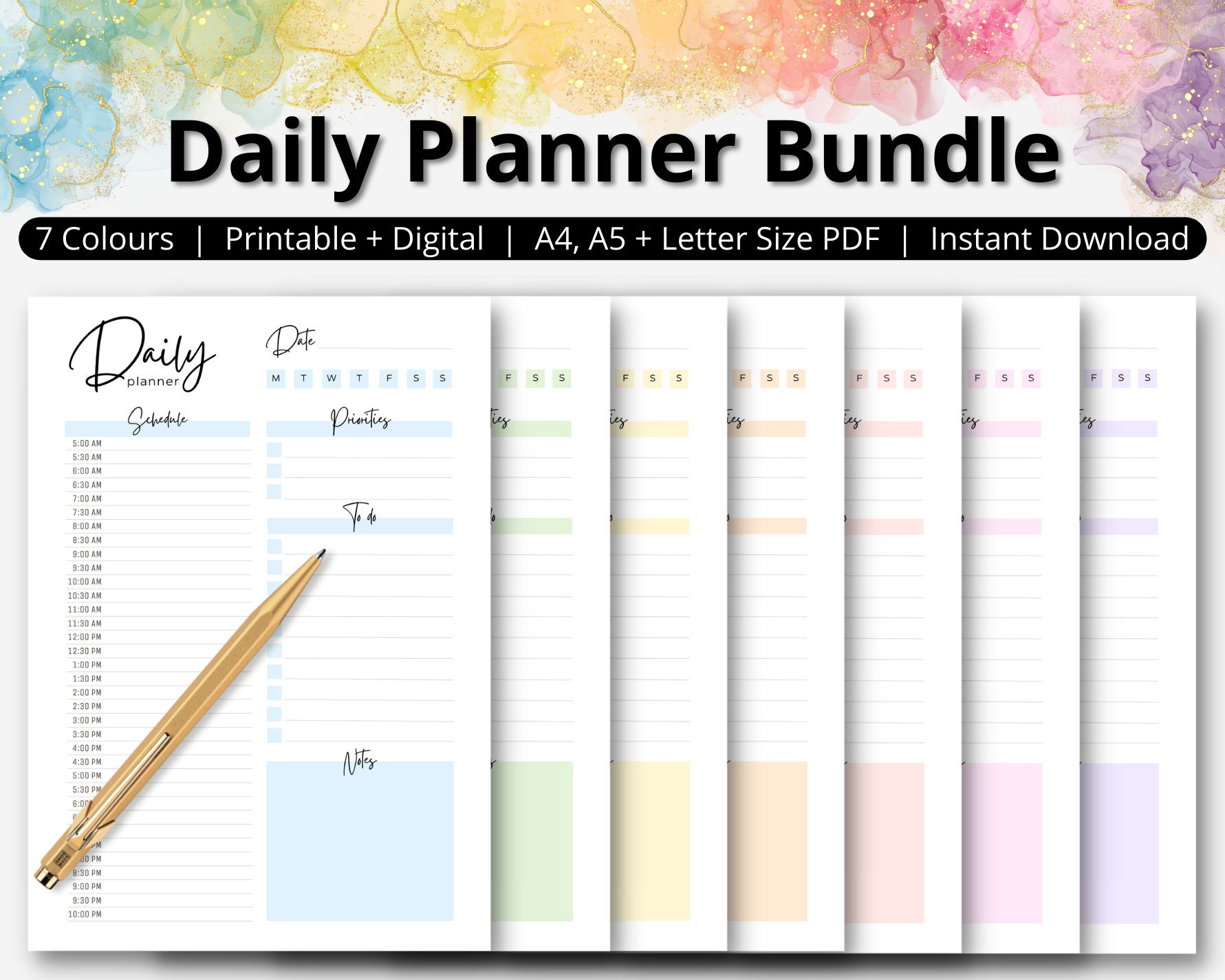 Daily Planner BUNDLE, Printable Daily Planner, Digital Daily Planner ...