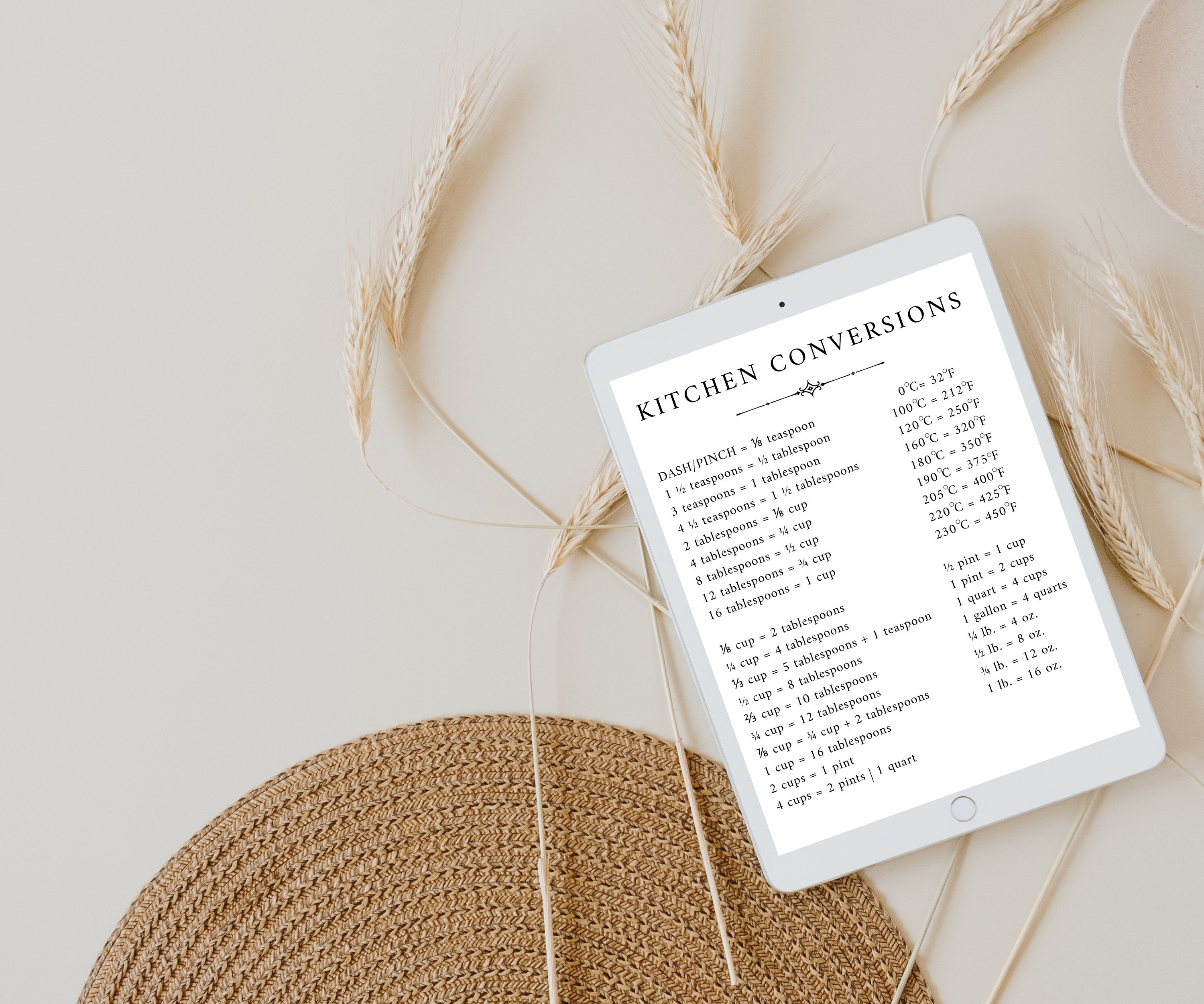 Kitchen Conversions Cheat Sheet Printable Measurement Guide Instant ...