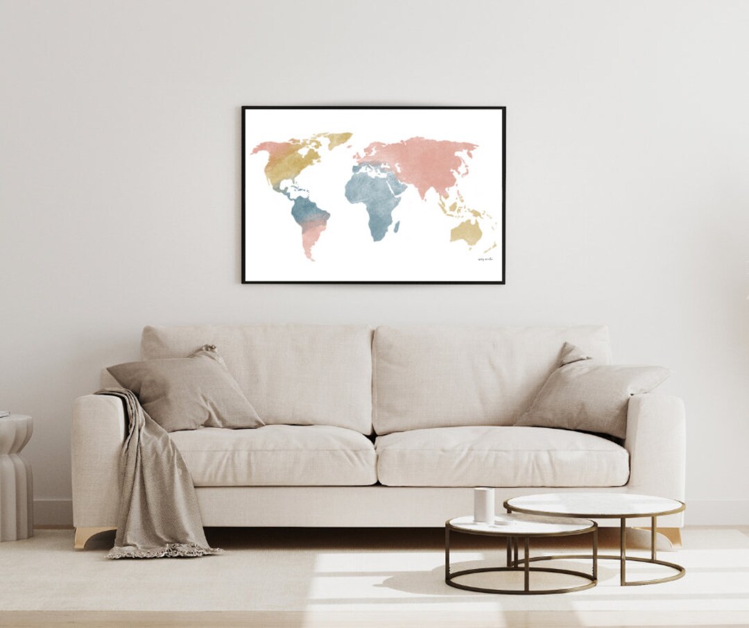 World Map Water Color Print Instant Digital Download - Etsy