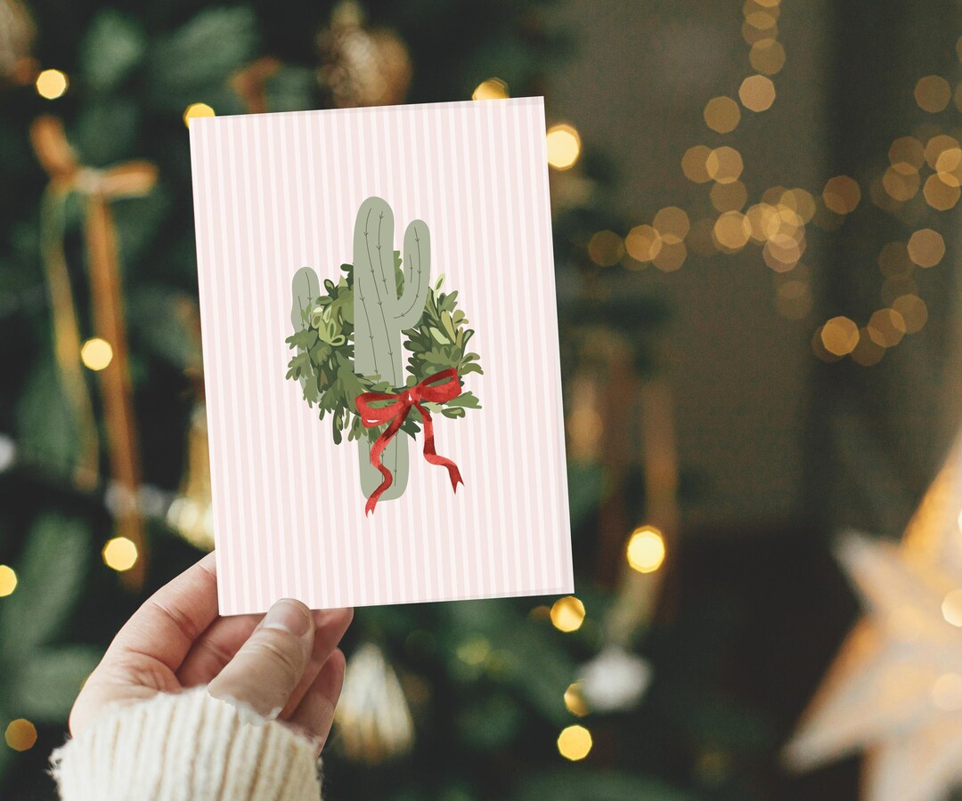 Printable Christmas Cards | Cactus Christmas Card | 5x7 Holiday Card ...