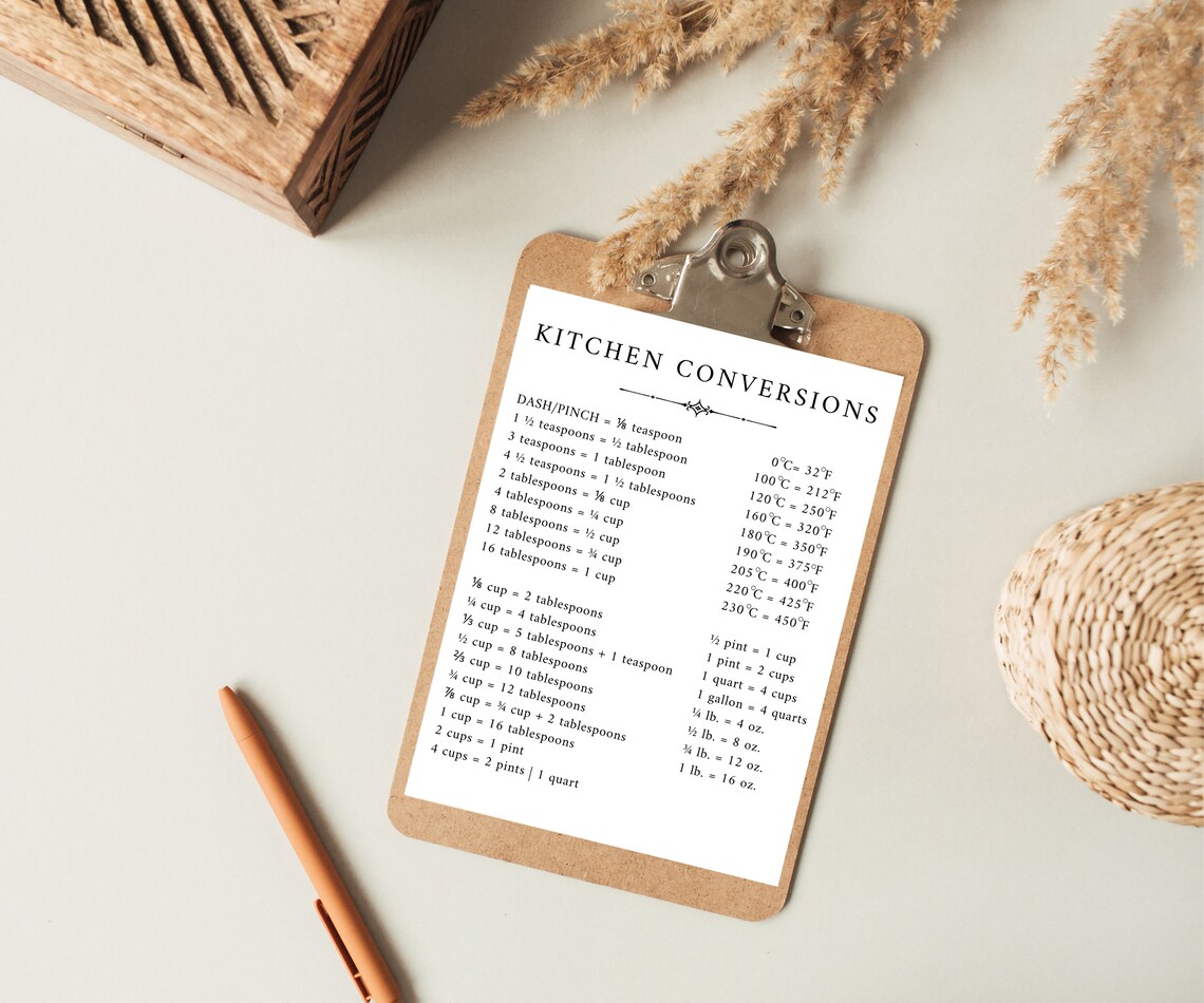 Kitchen Conversions Cheat Sheet Printable Measurement Guide Instant ...
