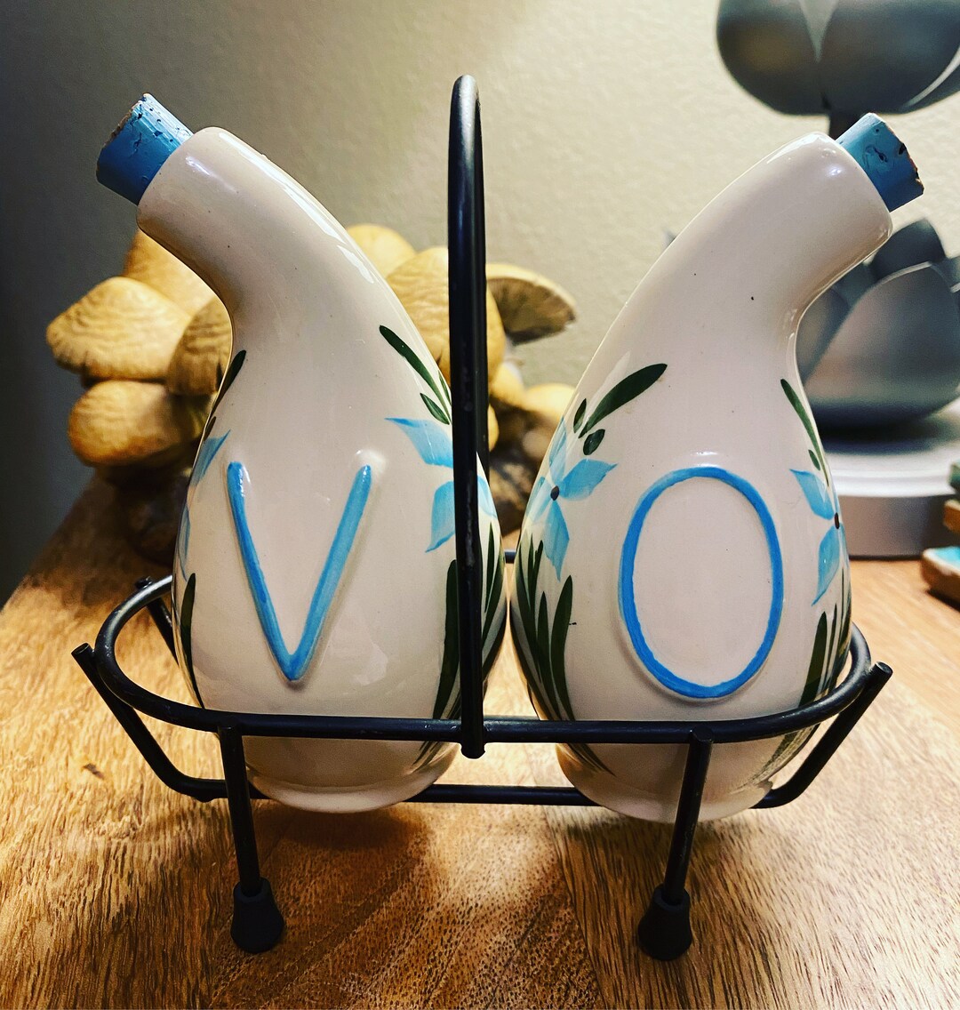 Vintage Oil and Vinegar Ceramic Jars in Metal Caddy - Etsy