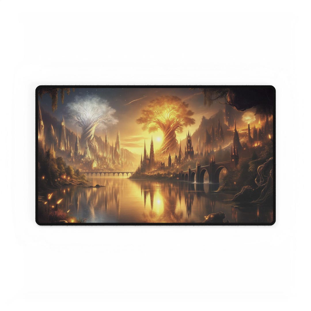 Desk Mats TCG Playmat Valinor Cityscape With Telperion and Laurelin ...