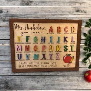 Teacher Thank You ABC Plaque, Teacher Appreciation, Teacher Gift ...