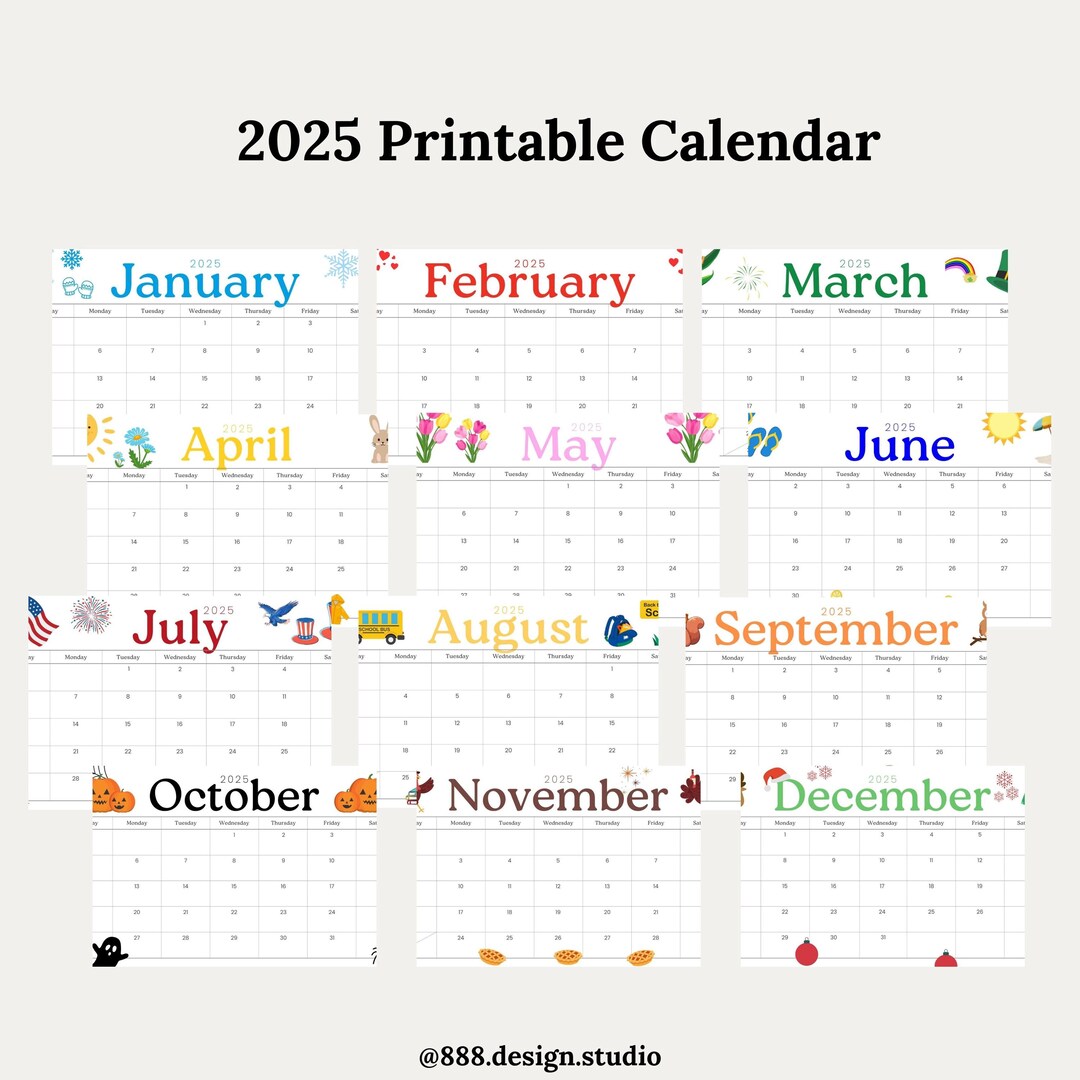 2025 Calendar Printable, Cute Kids Calendar 2025, Wall Calendar PDF ...