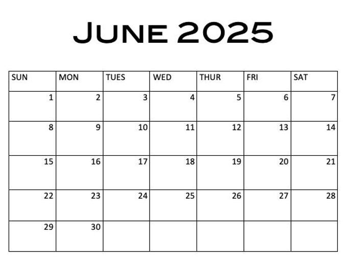 Printable Calendar 2025, June 2025 Calender, 2025 Calander, 2025 Wall ...