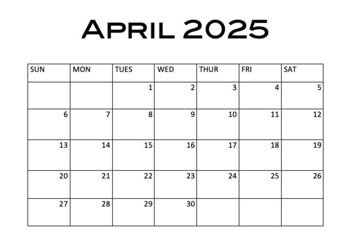 Printable Calendar 2025, April 2025 Calender, 2025 Calander, 2025 Wall ...