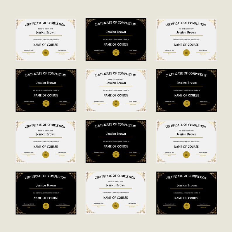 Editable Certificate of Completion Template, Gold Certificate Template ...