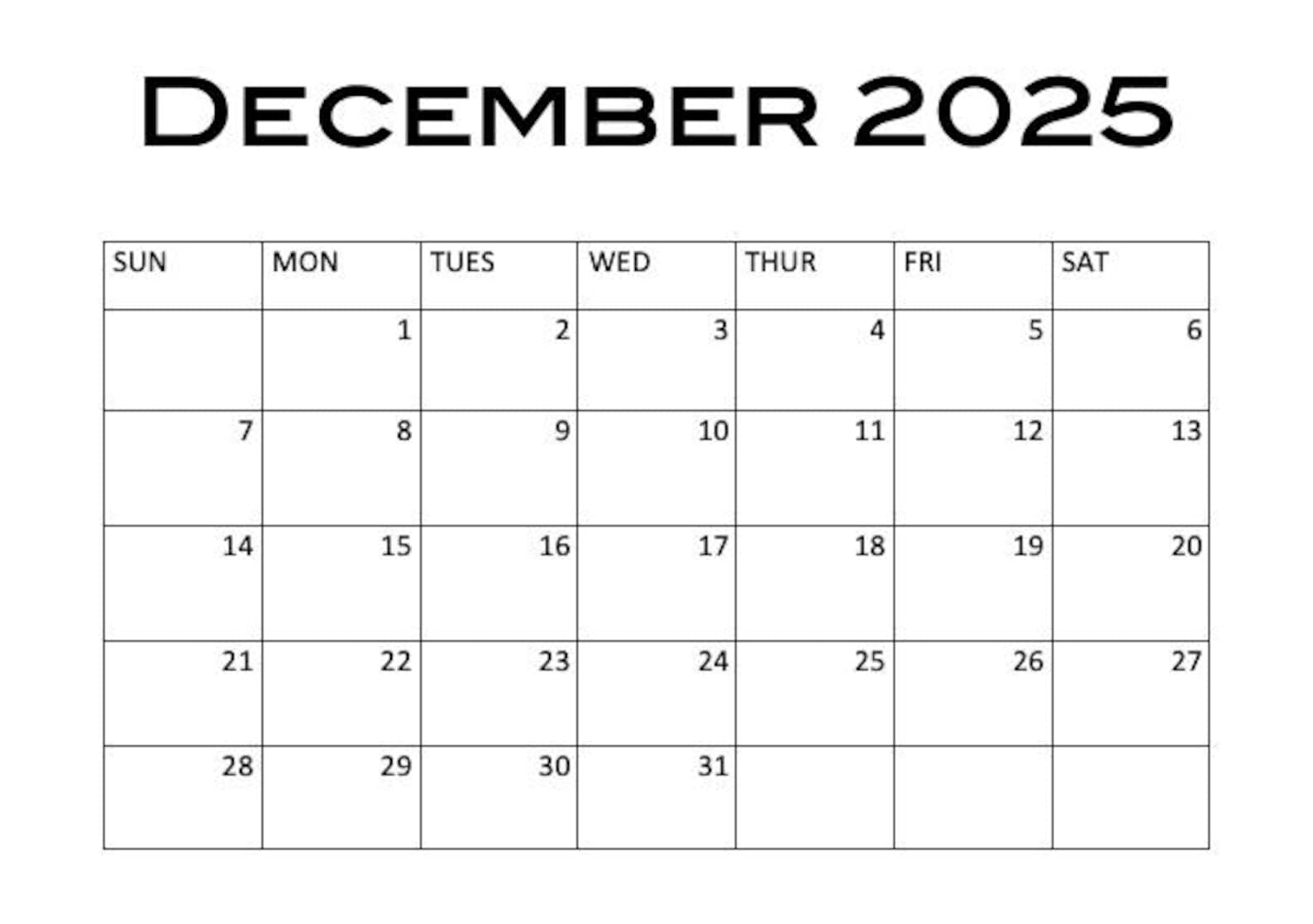 Printable Calendar 2025, December 2025 Calender, 2025 Calander, 2025 ...