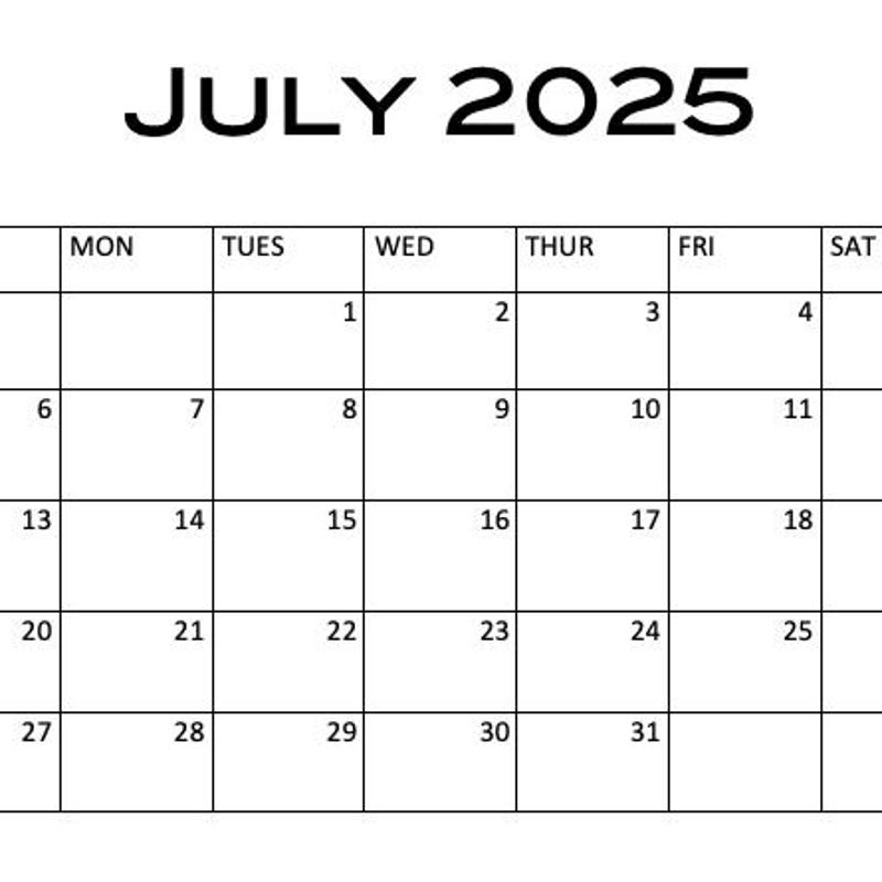 July Calendar 2025 Printable - Etsy
