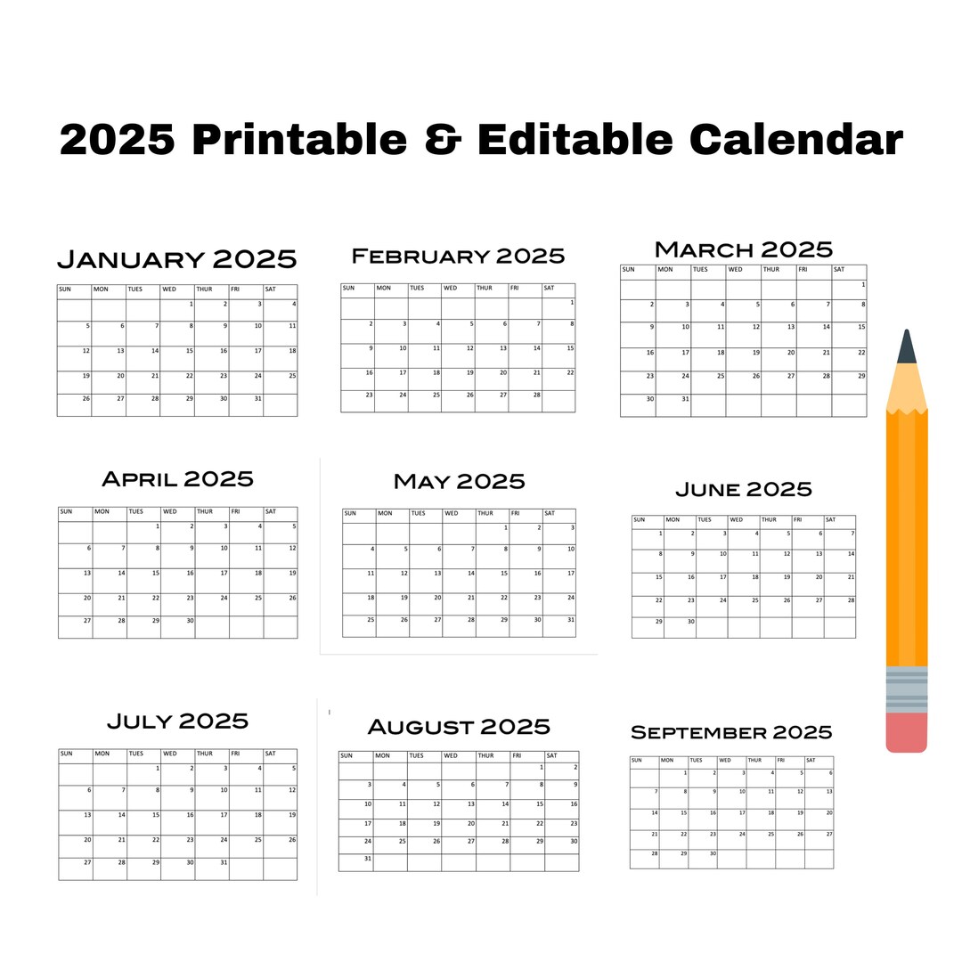 Printable Calendar 2025,all Months 2025 Calender, 2025 Calander, 2025 ...