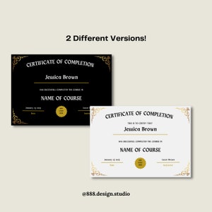 Editable Certificate of Completion Template, Gold Certificate Template ...