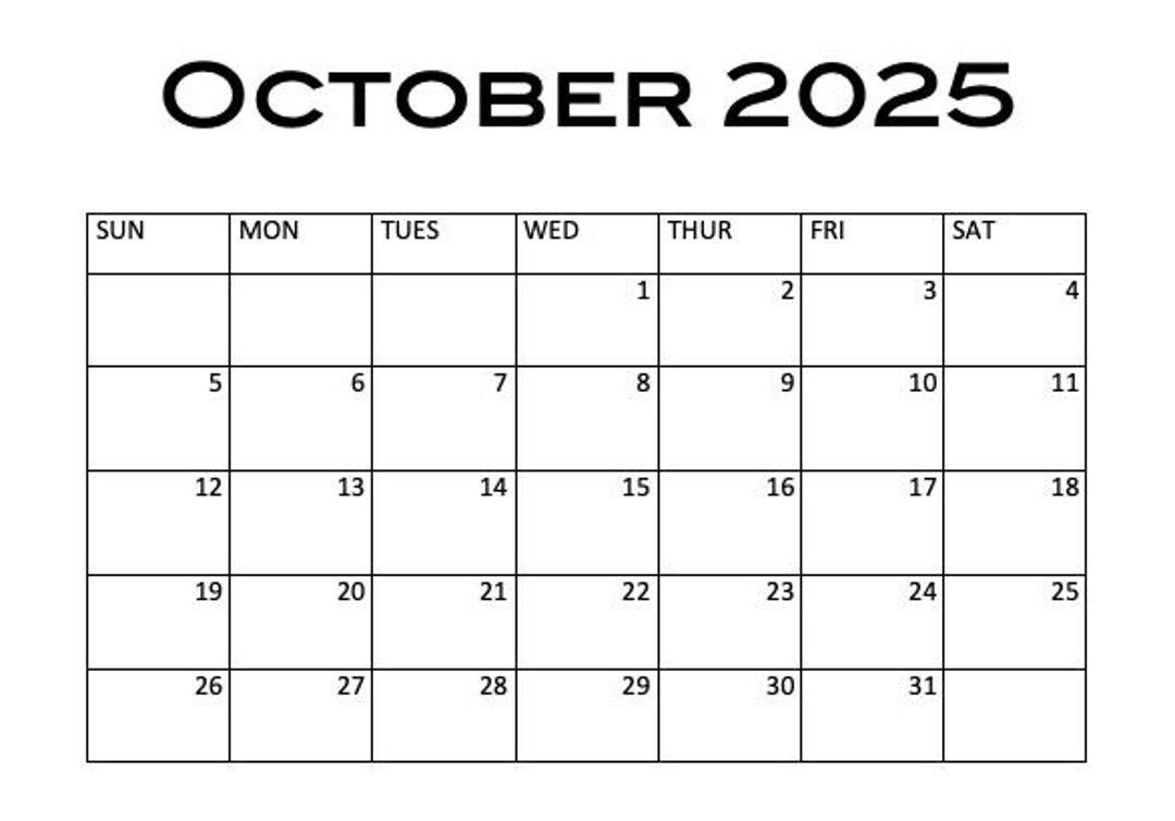 Printable Calendar 2025, October 2025 Calender, 2025 Calander, 2025 ...