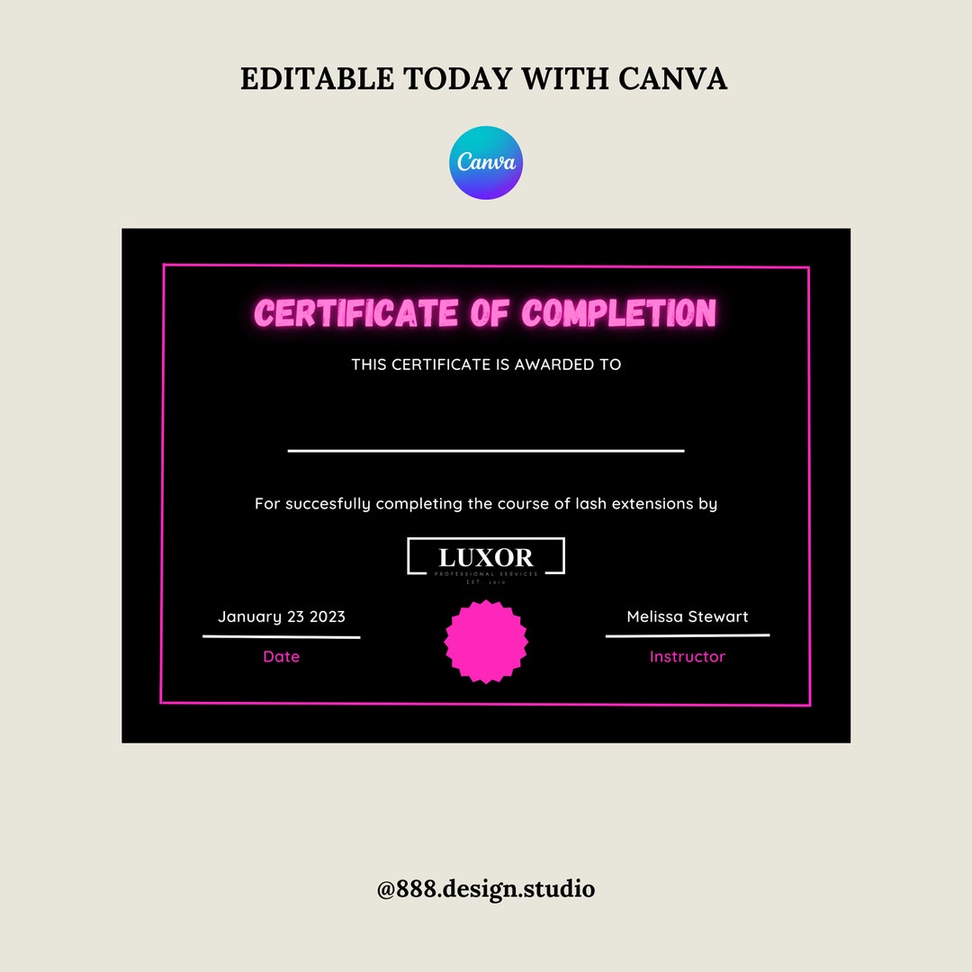 Lash Certificate of Completion Template, Editable Lash Extension ...