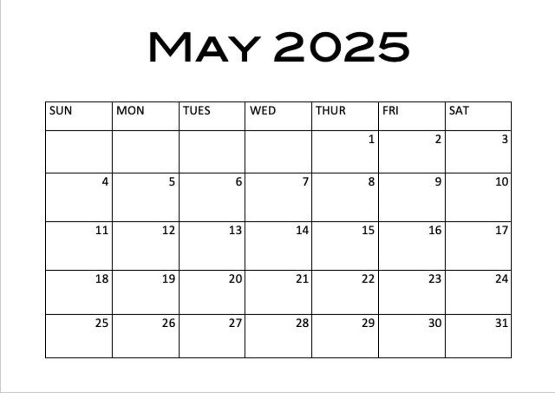 Printable Calendar 2025, May 2025 Calender, 2025 Calander, 2025 Wall ...