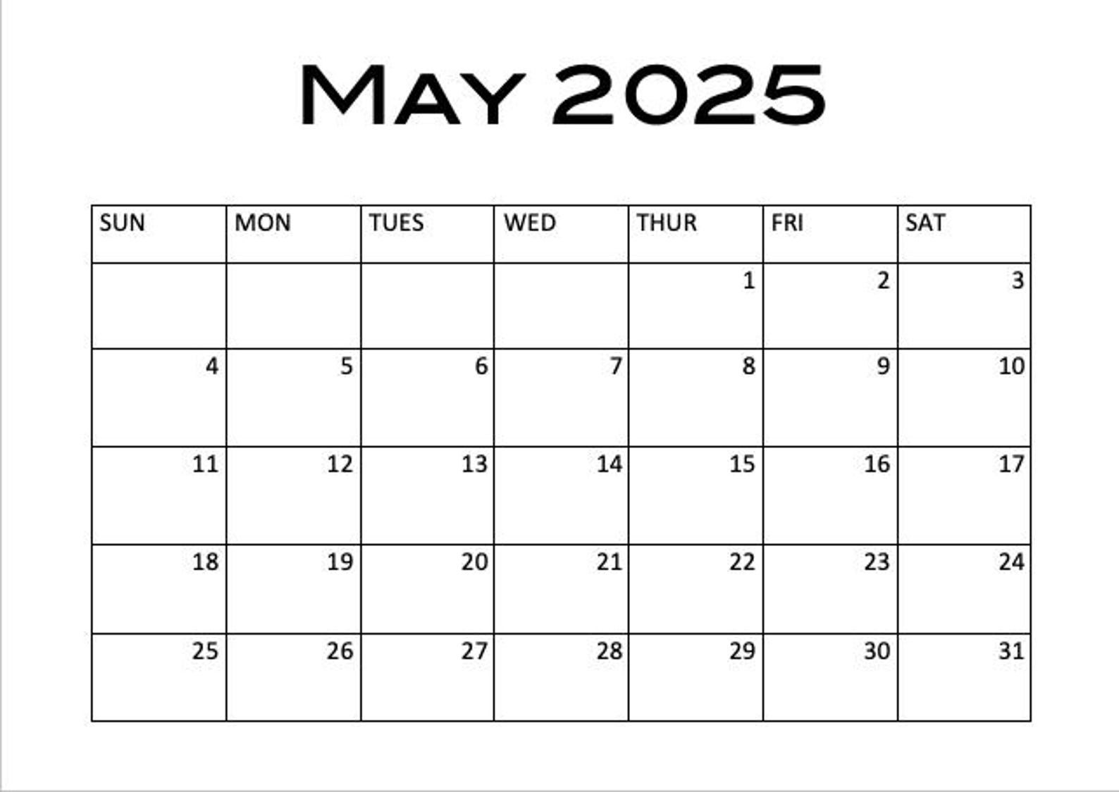 Printable Calendar 2025, May 2025 Calender, 2025 Calander, 2025 Wall ...