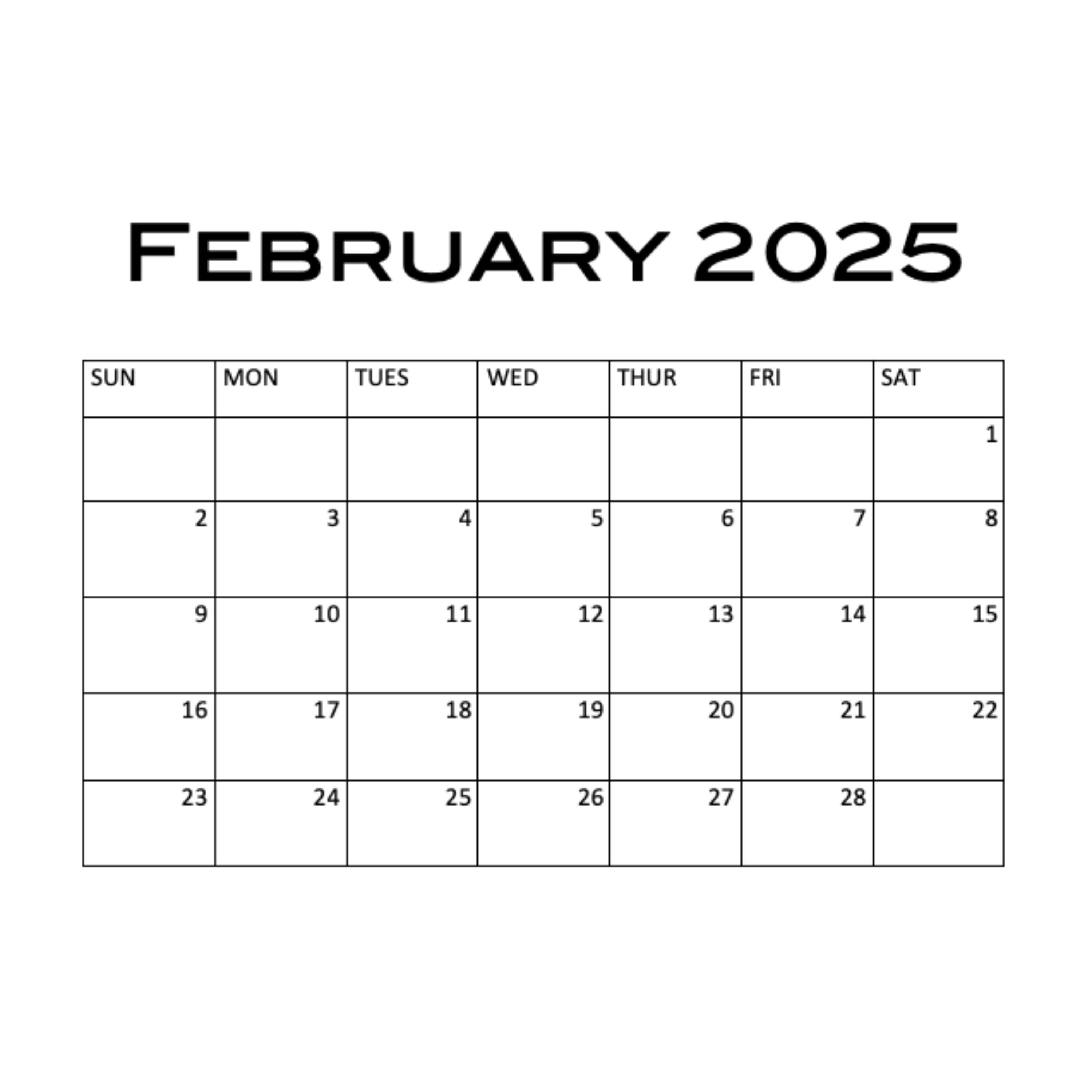 Printable Calendar 2025, February 2025 Calender, 2025 Calander, 2025 ...