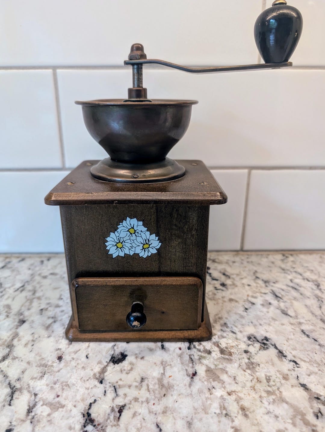 Vintage Coffee Grinder | Drawer Style With Floral Detail - Etsy