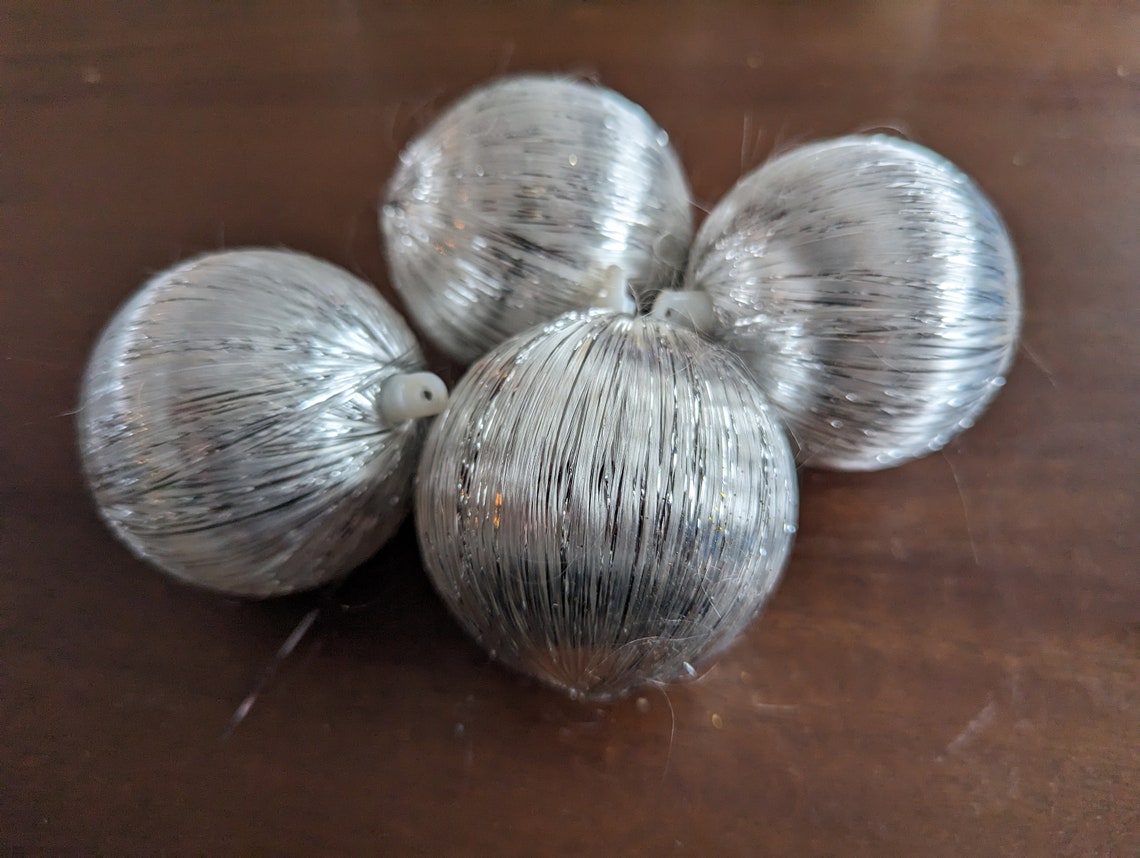 Vintage Sparkly Silver Satin Bulbs/ Christmas Ornaments/ Christmas Tree ...