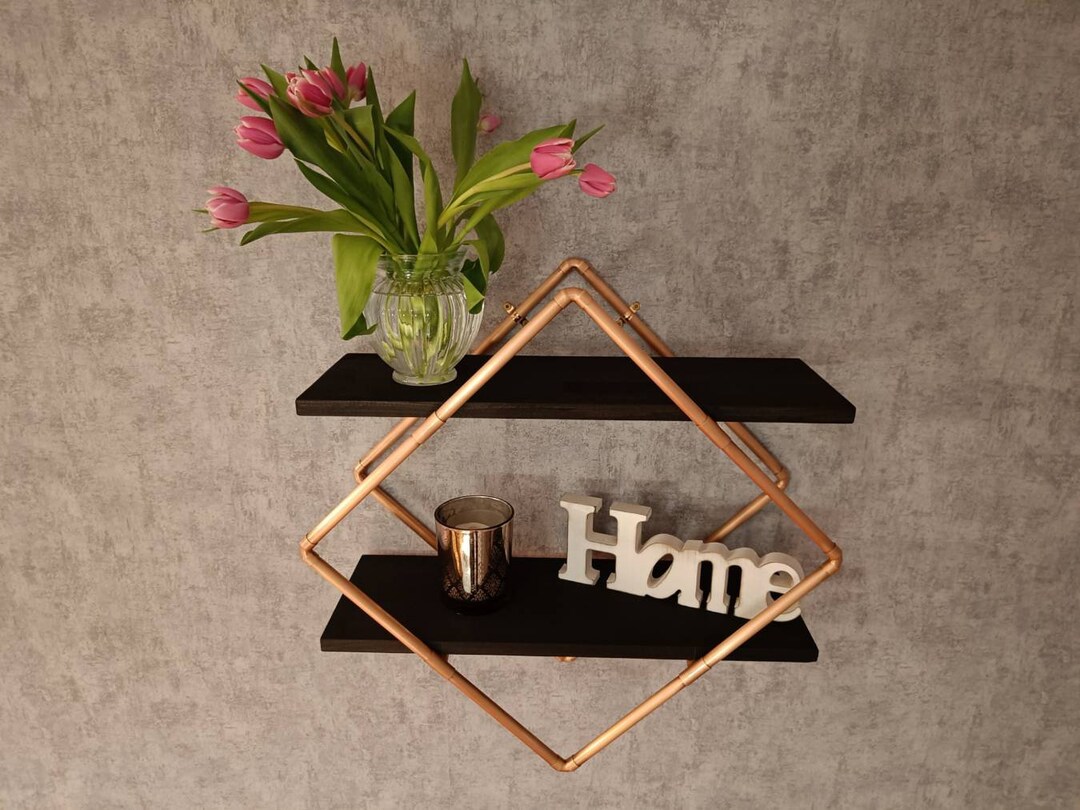 Copper Pipe Wall Shelf With 2 Boards, Copper Rack, Wall Shelf With ...