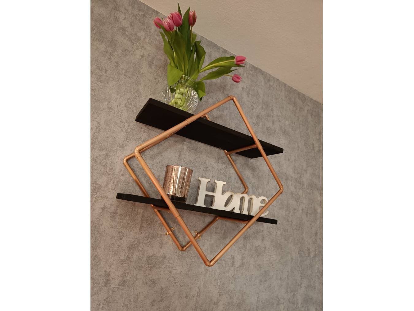 Copper Pipe Wall Shelf With 2 Boards, Copper Rack, Wall Shelf With ...
