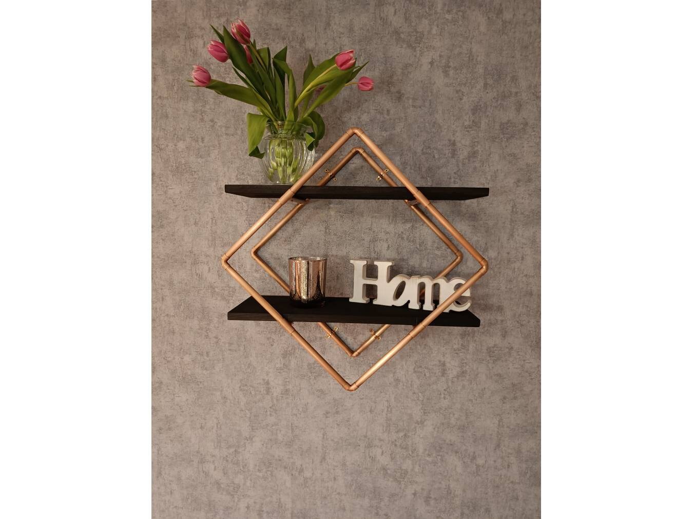 Copper Pipe Wall Shelf With 2 Boards, Copper Rack, Wall Shelf With ...
