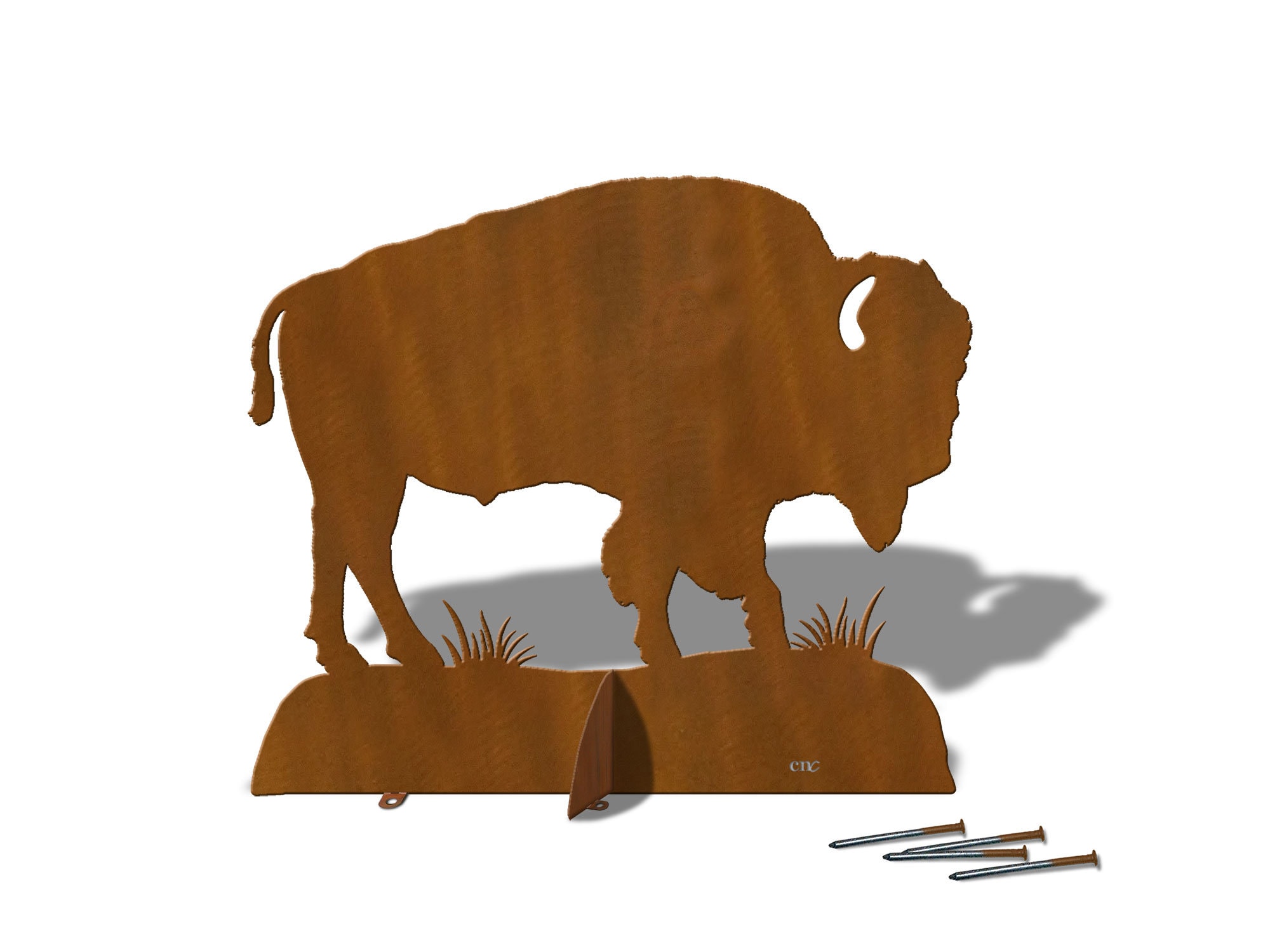Large Rust Metal Buffalo Yard Art: Sturdy Outdoor Lawn Statue (36in or ...